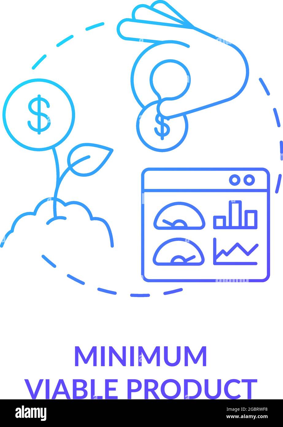 Minimum viable product blue gradient concept icon. Early business development. Investment in ...