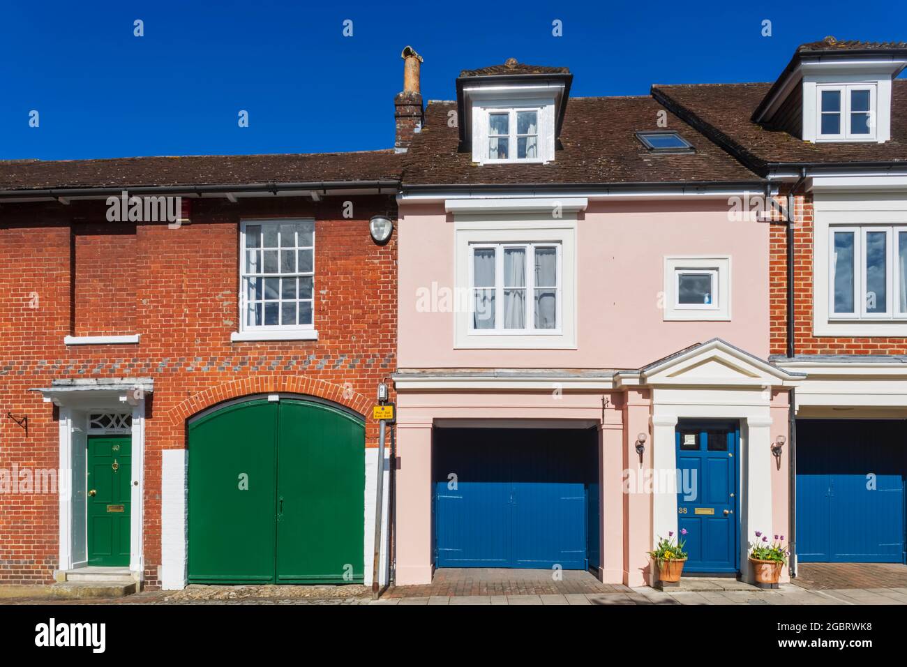 England, Hampshire, New Alresford, Street Scene with Colourful Historic ...