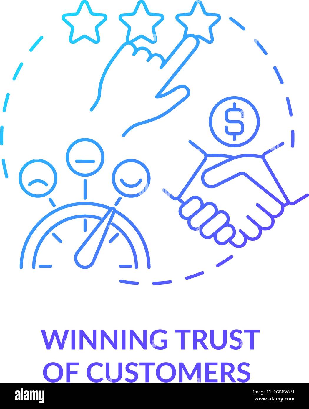 Win trust of customers blue gradient concept icon. Gain client loyalty ...