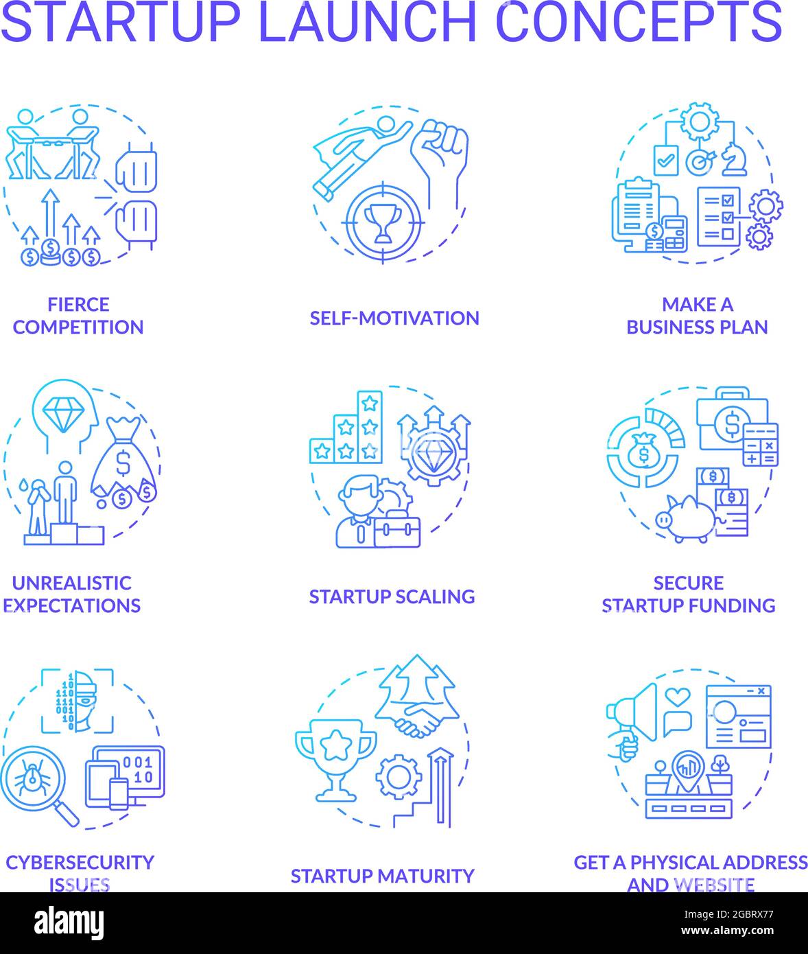 Startup launch blue gradient concept icons set Stock Vector Image & Art ...