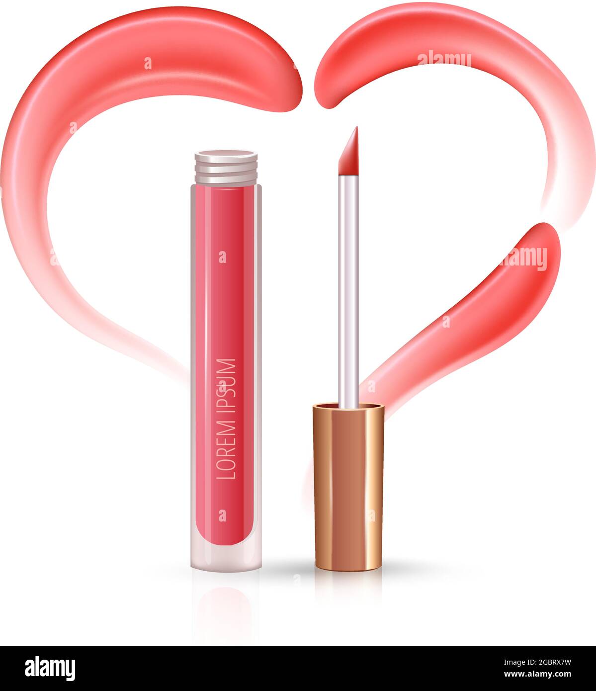 Pink heart of realistic vector cream or lipstick smears. Isolated on ...