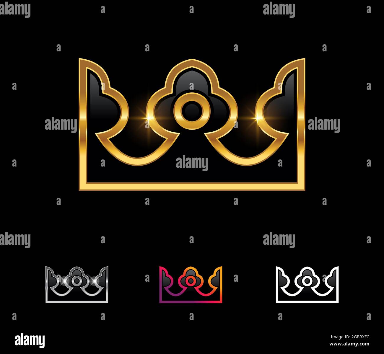 A Vector Illustration Set Of Golden Crown Vector Sign Stock Vector