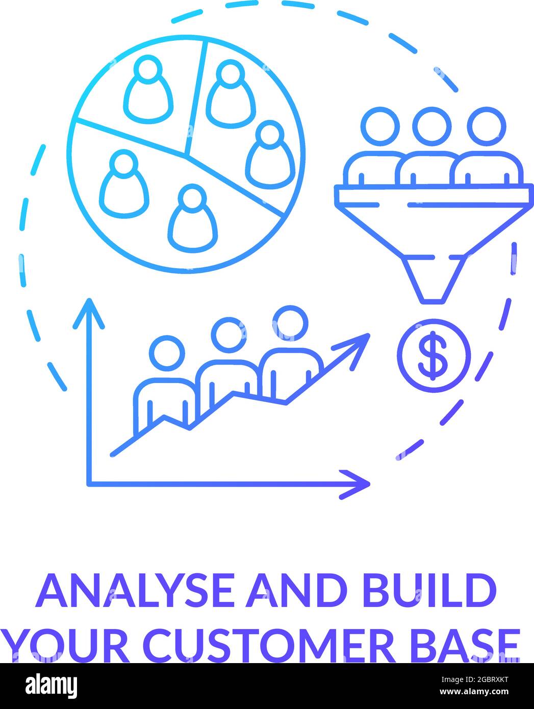 Analyse and build customer base blue gradient concept icon Stock Vector ...