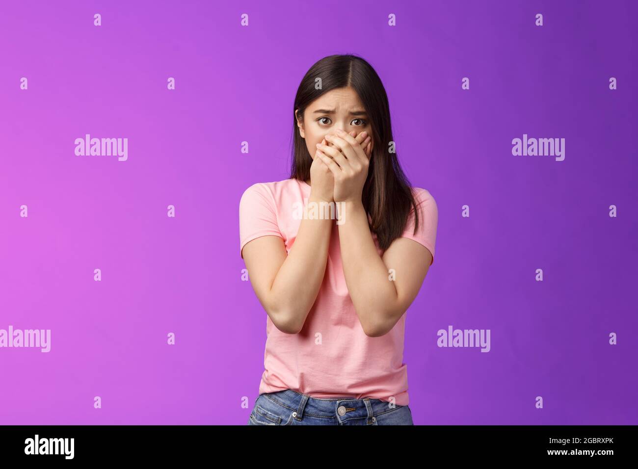 Shocked female asian victim frightened, gasping witness crime, close ...