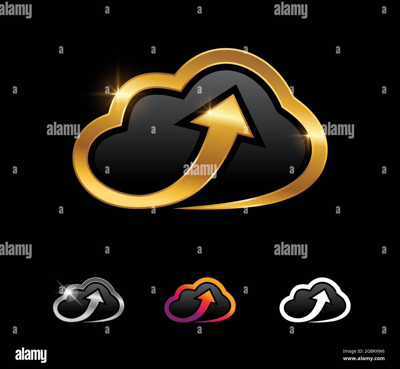 A vector Illustration set of Golden Cloud Arrow Vector Sign Stock ...