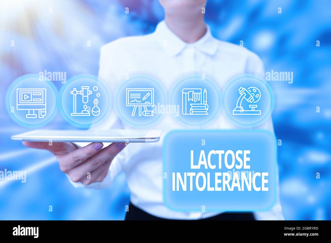Hand writing sign Lactose Intolerance. Internet Concept digestive ...