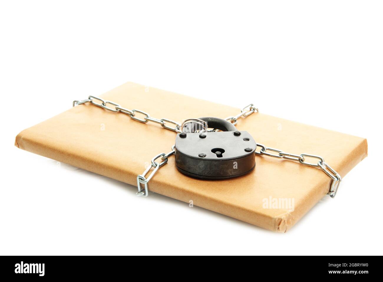 parcel with chain and padlock, isolated on white Stock Photo - Alamy
