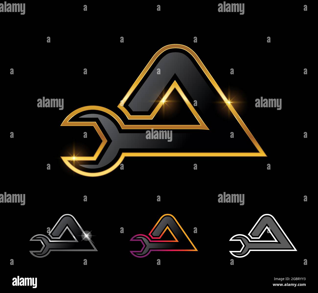 A Vector Illustration set of Golden Mechanic Monogram Logo letter A in ...
