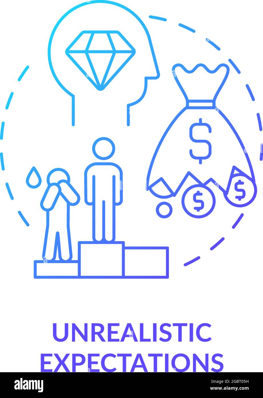 Unrealistic expectation blue gradient concept icon Stock Vector Image ...