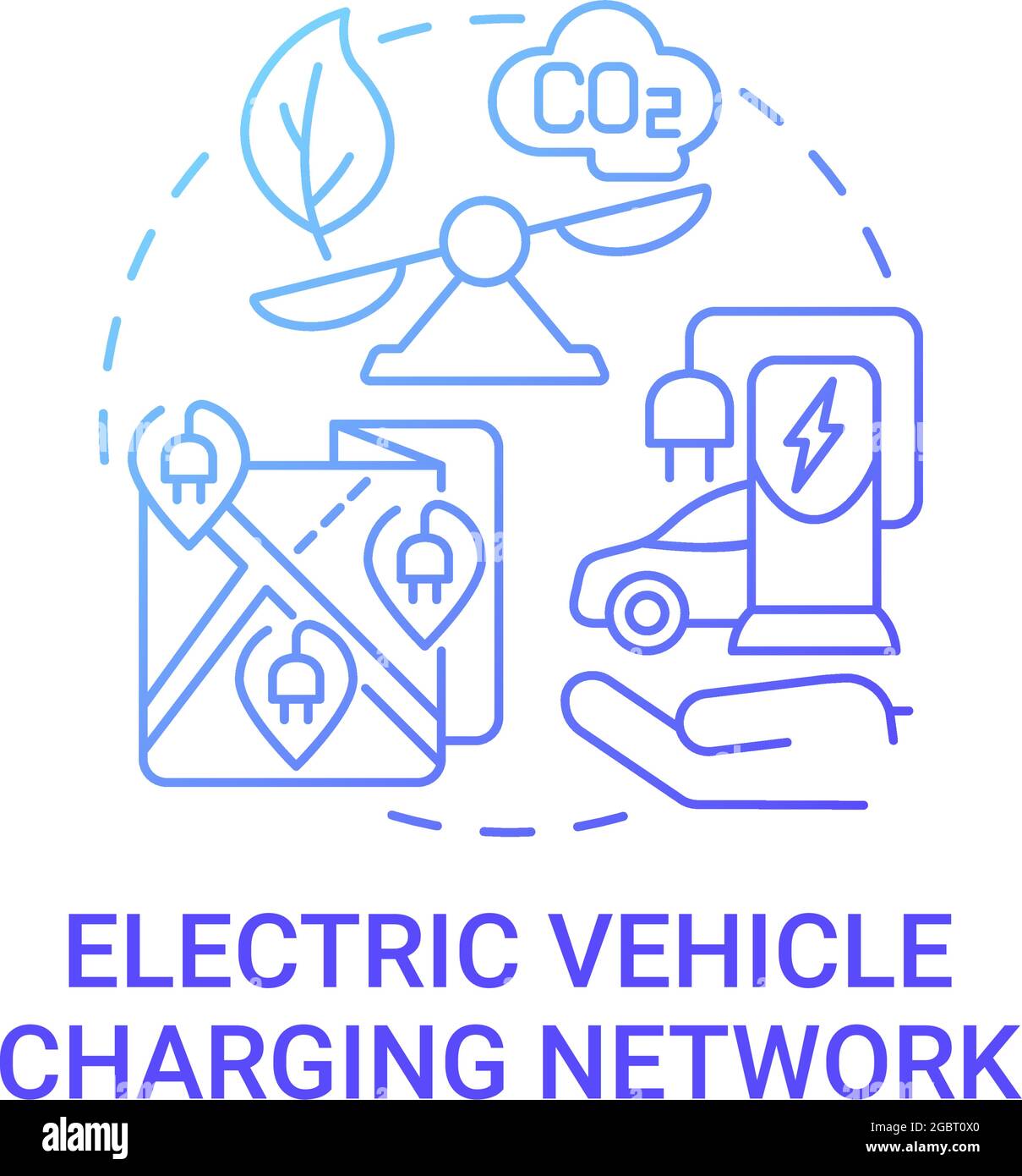 Electric vehicle charging network gradient blue concept icon Stock ...