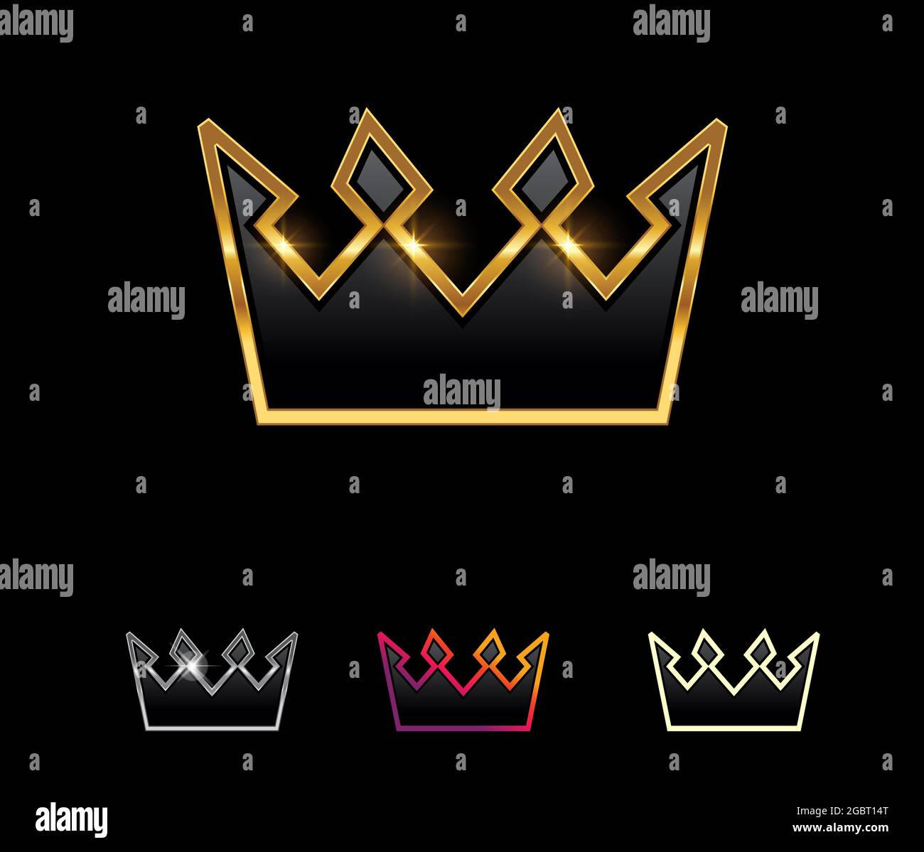 A Vector Illustration set of Golden Crown Vector Sign in black ...