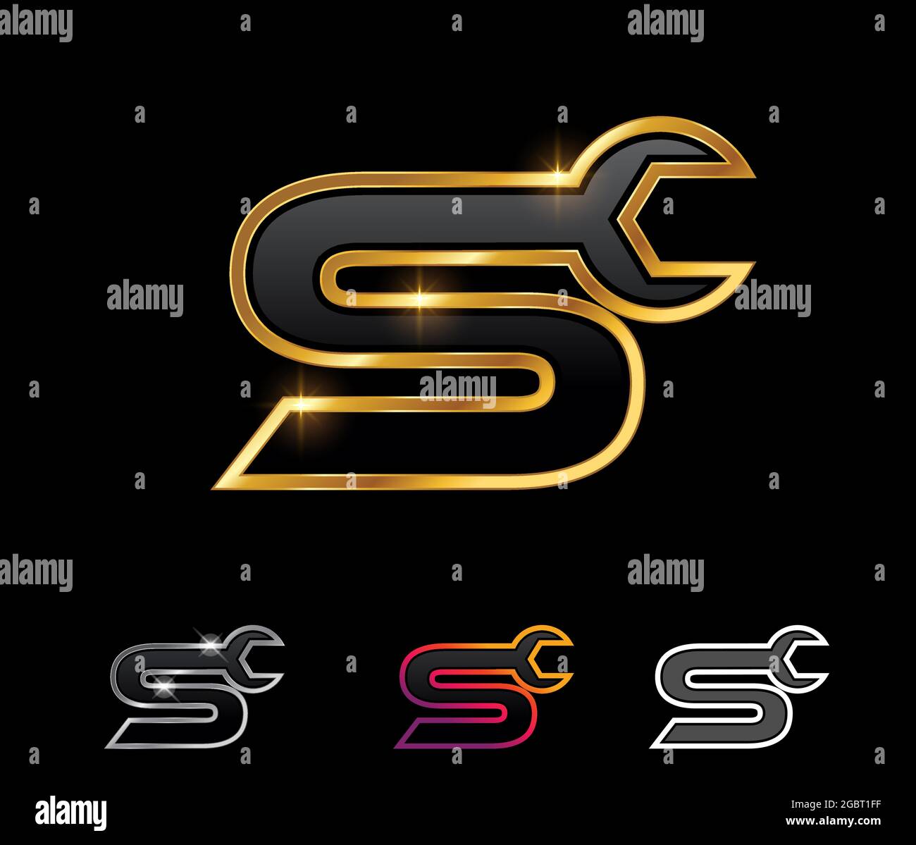 A vector Illustration set of Golden Mechanic Monogram Logo letter S ...