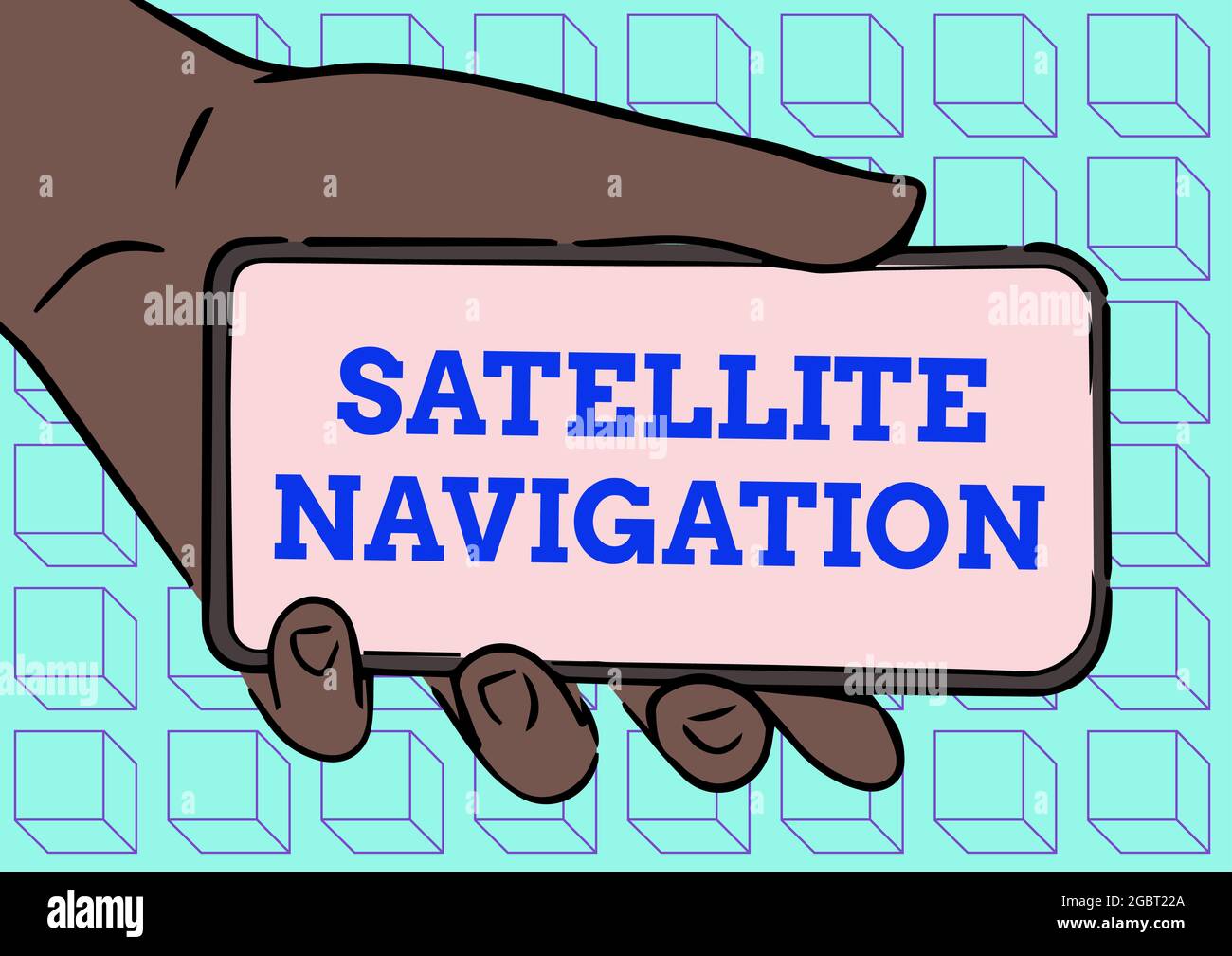 Conceptual display Satellite Navigation. Word Written on system ...