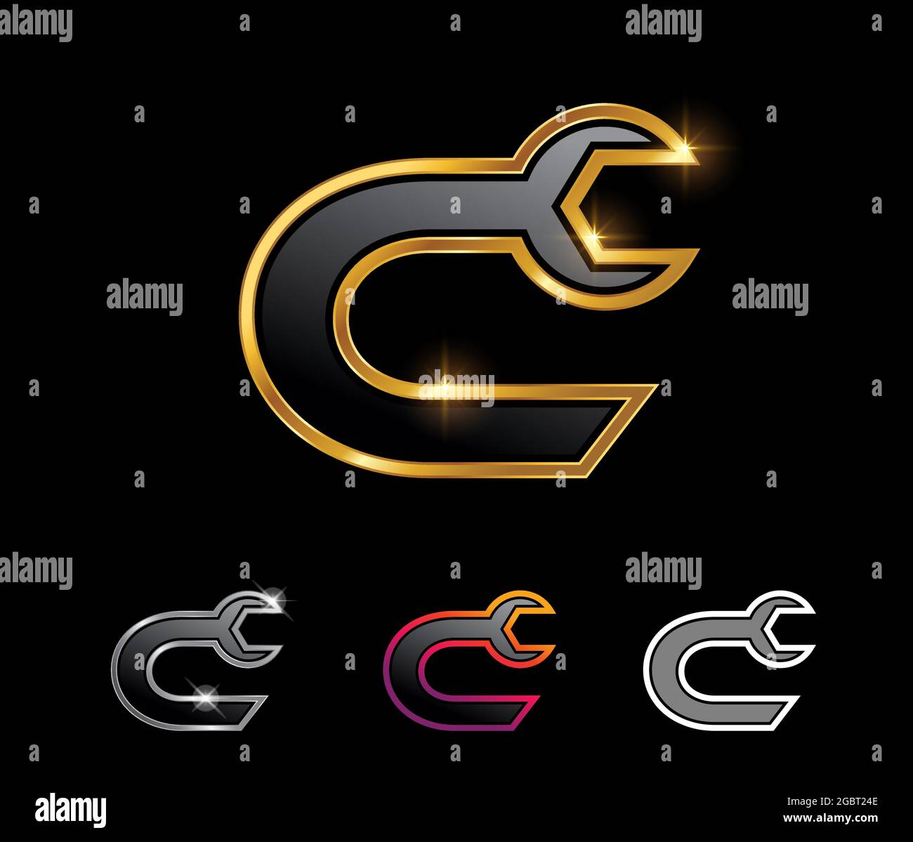 A vector illustration set of Golden Mechanic Monogram Logo letter C ...