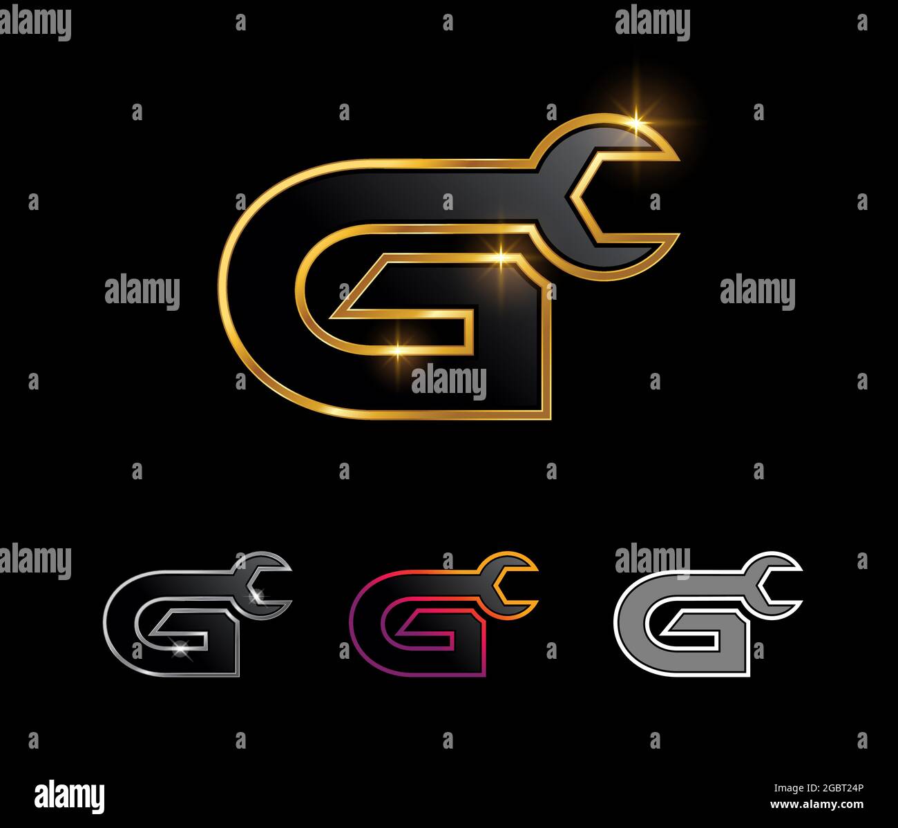 A vector illustration set of Golden Mechanic Monogram Logo letter G ...