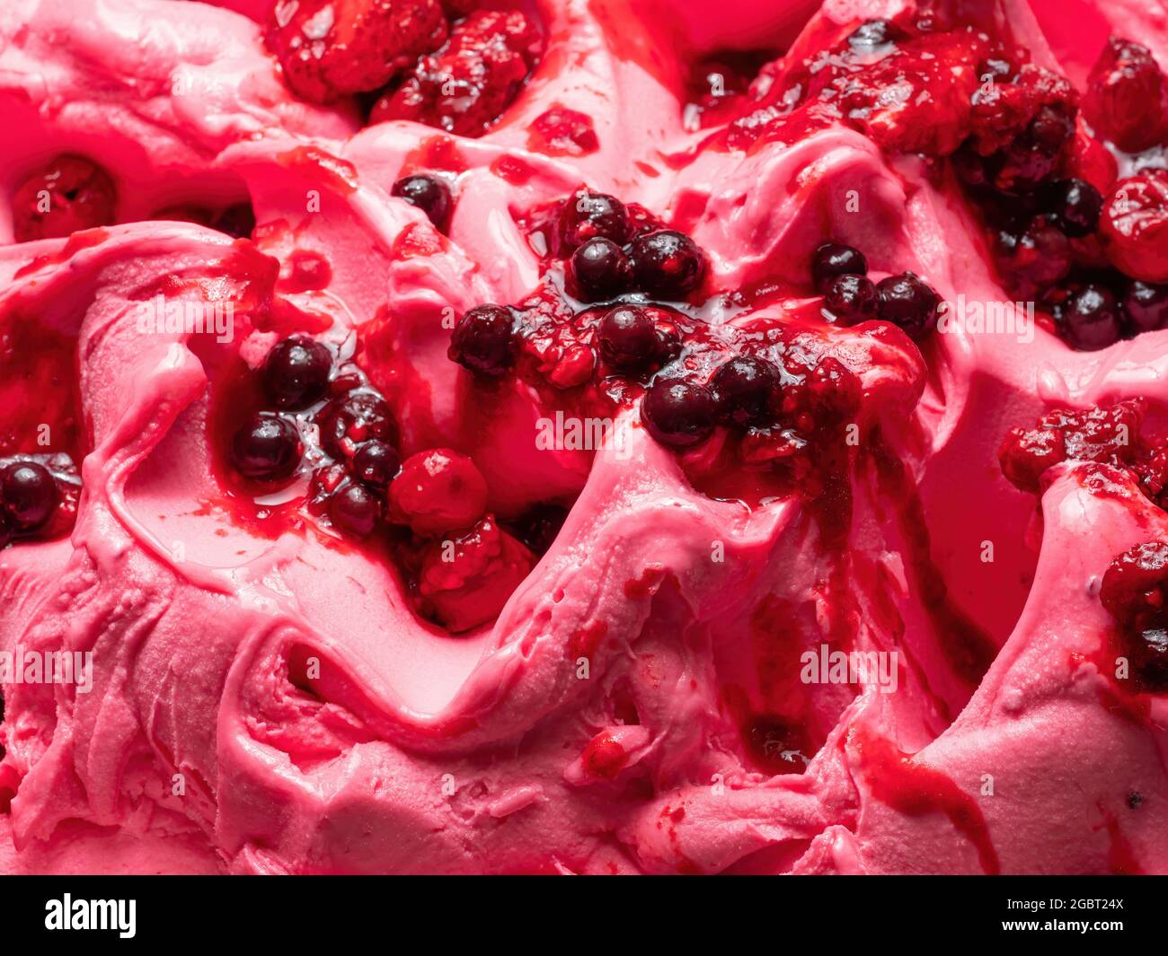 Frozen Forest Fruits flavour gelato - full frame detail. Close up of a ...