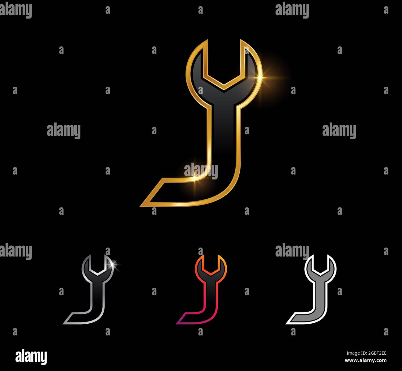 A Vector Illustration set of Golden Mechanic Monogram Logo letter J ...