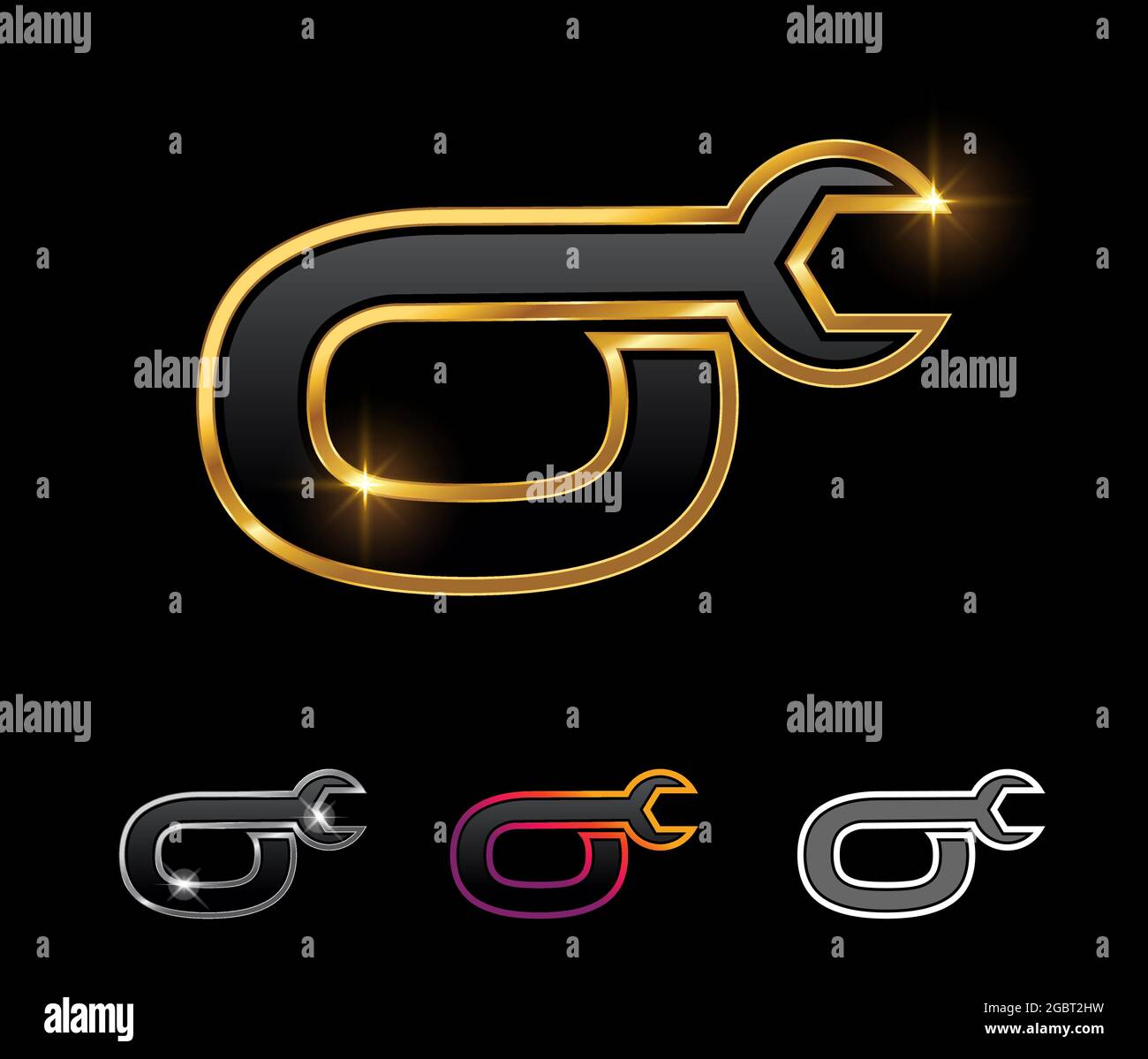 A Vector Illustration set of Golden Mechanic Monogram Logo letter O in ...