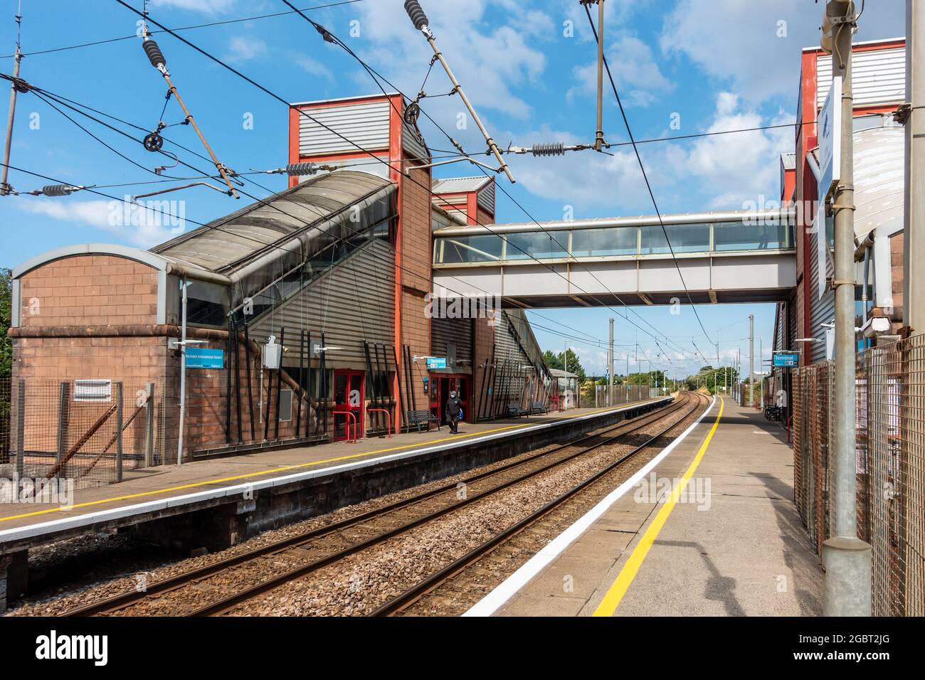 Platform 2 of Prestwick International Railway Station in North Ayrshire ...