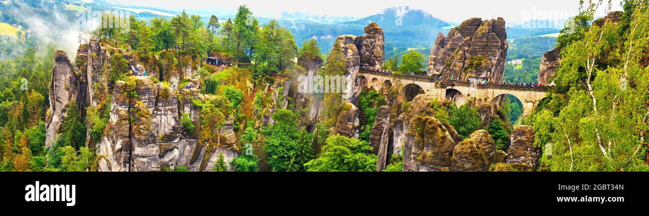 Rathen, Germany, July 7, 2021: Bastei bridge with tourists and ...