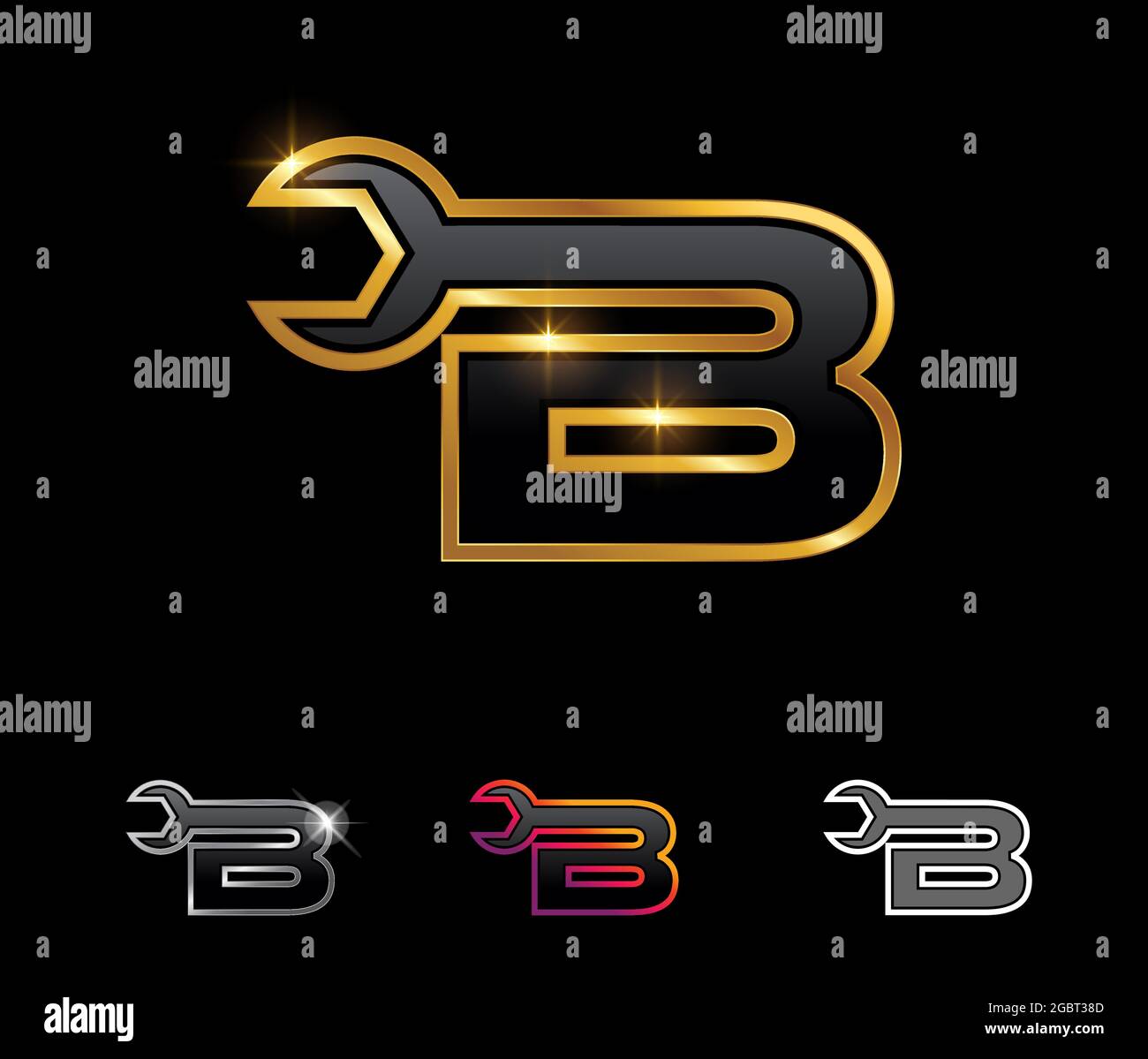 A Vector Illustration set of Golden Mechanic Monogram Logo letter B ...