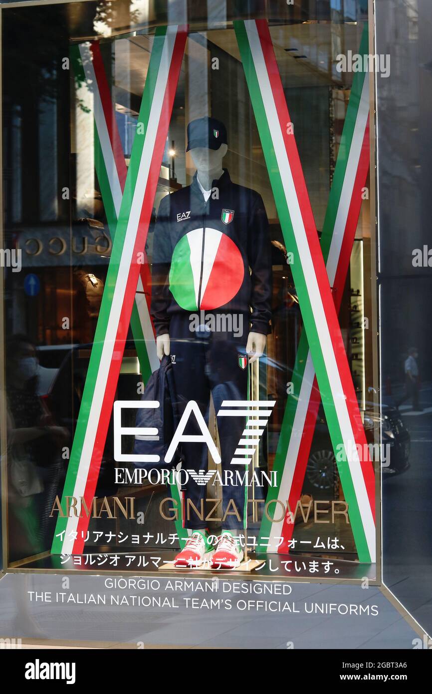 Italian Olympic team's uniform in the window of the Ginza Tower branch ...