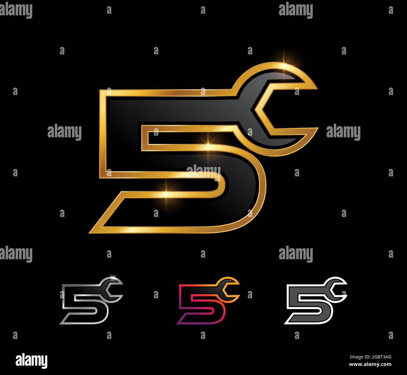 A vector illustration set of Golden Mechanic Monogram Logo Number 2 ...