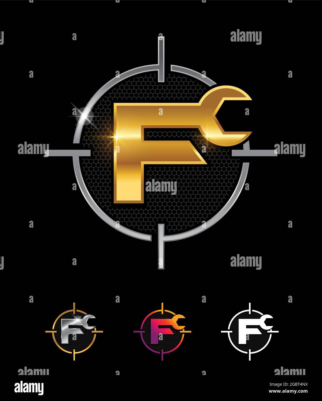 A vector illustration set of Golden Mechanic Logo Initial Letter F ...
