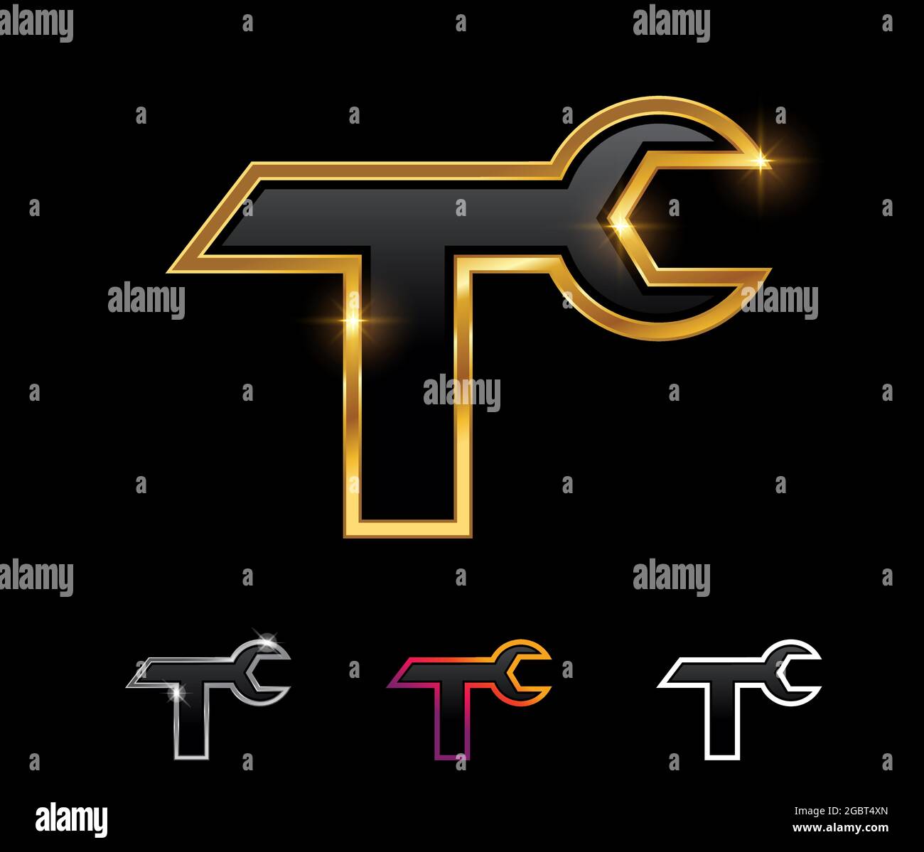 A Vector Illustration set of Golden Mechanic Monogram Logo letter T ...