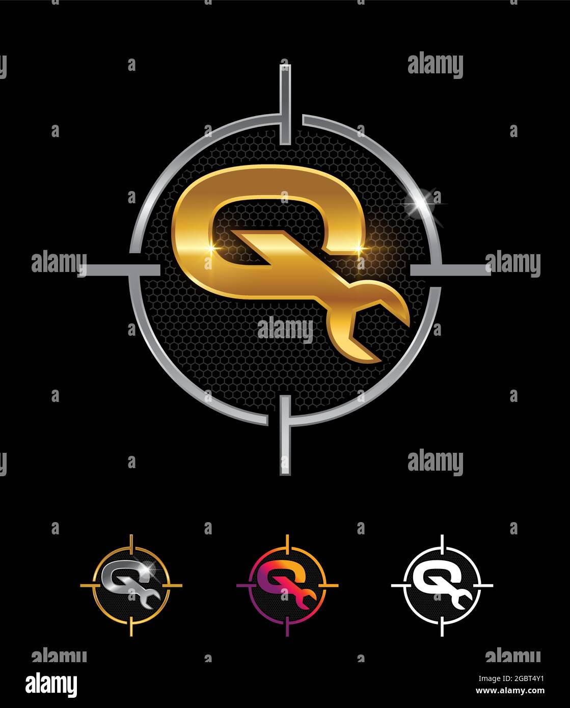 A vector illustration set of Golden Mechanic Monogram Letter Q Stock ...