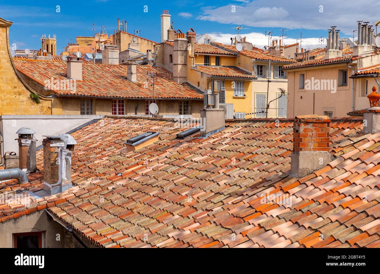 Aerial view of the old tiled roofs of the old city. France. Aix-en ...