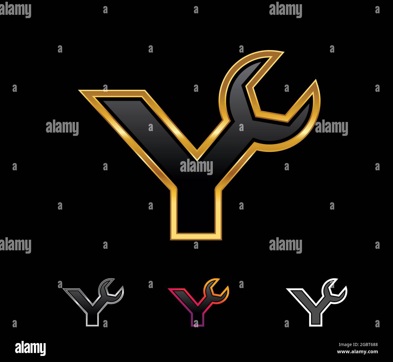 A vector illustration set of Golden Mechanic Monogram Logo letter Y ...