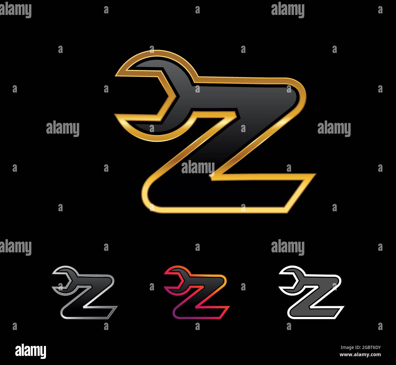 A vector illustration set of Golden Mechanic Monogram Logo letter Z ...
