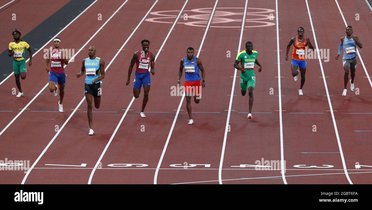 Tokyo, Japan. 05th Aug, 2021. Steven Gardiner (third from left), 43.85 ...