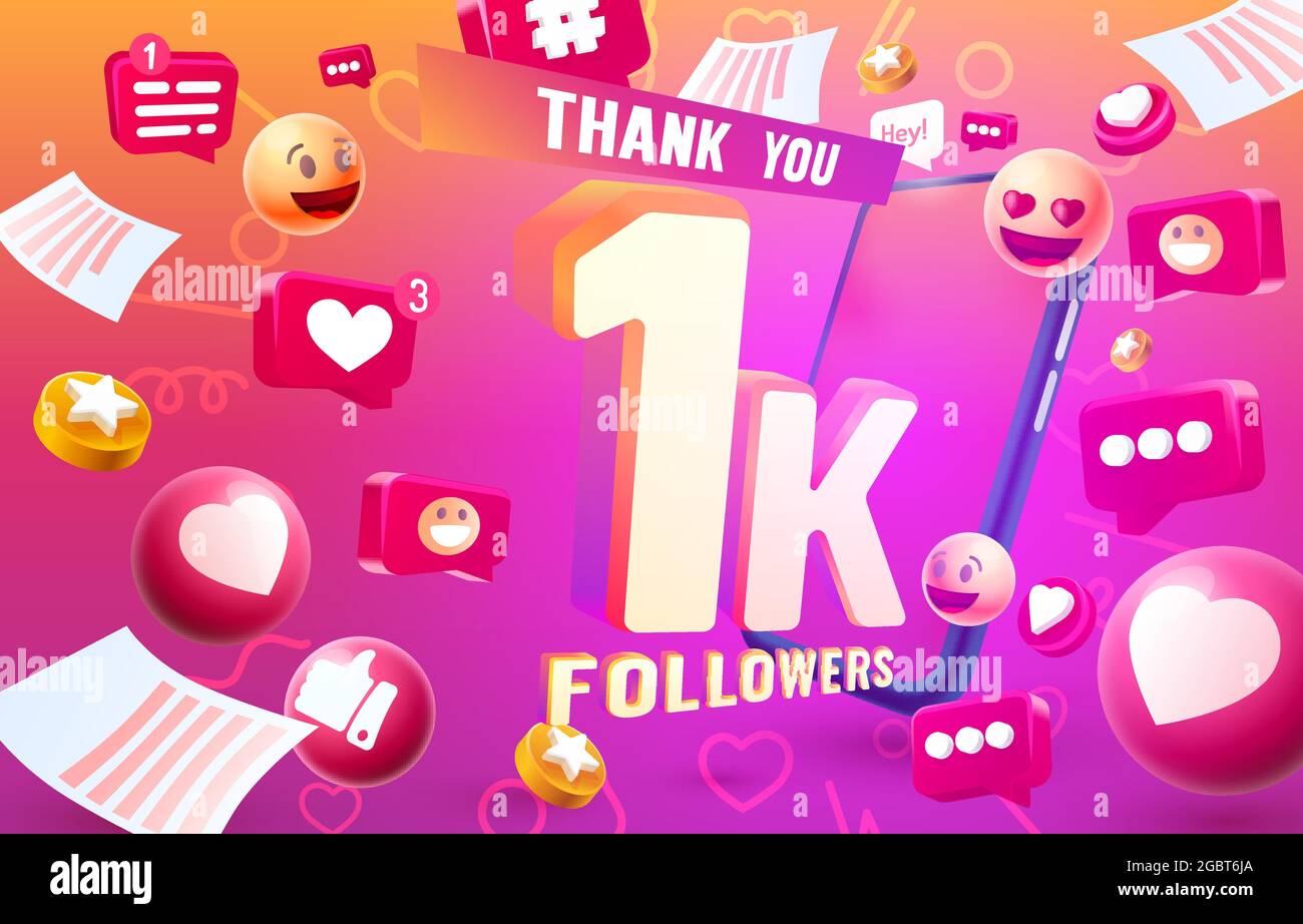 Thank you followers peoples, 1k online social group, happy banner celebrate, Vector illustration ...