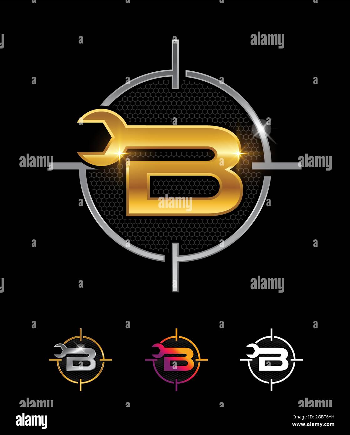 A vector illustration set of Golden Mechanic Logo Initial Letter B ...