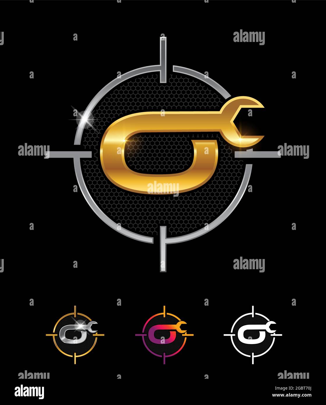 A Vector Illustration set of Golden Mechanic Monogram Logo letter O ...