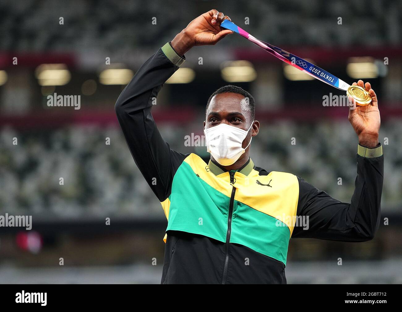 Tokyo, Japan. 5th Aug, 2021. Gold medalist Hansle Parchment of Jamaica ...