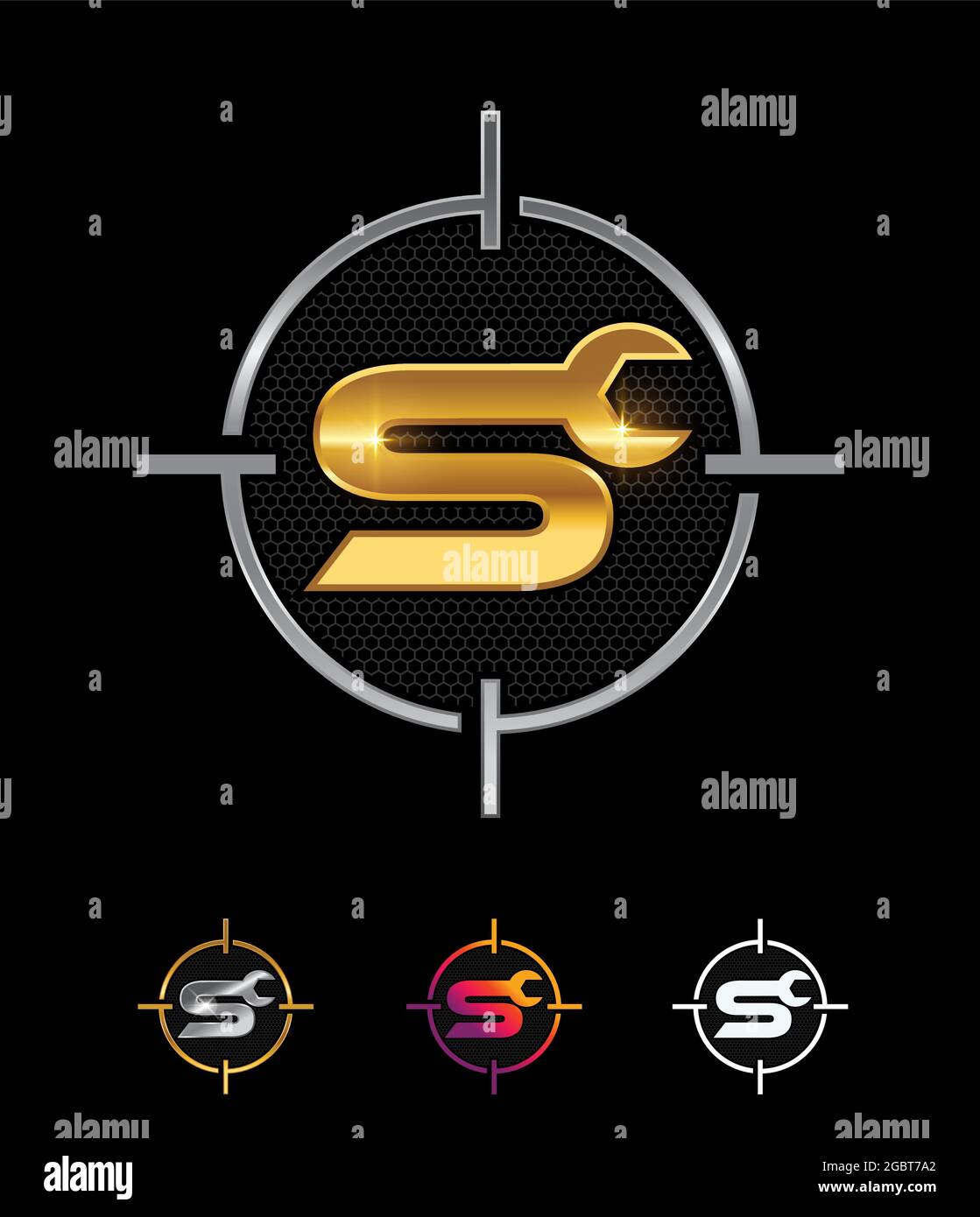 A vector illustration set of Golden Mechanic Monogram Letter S Stock ...