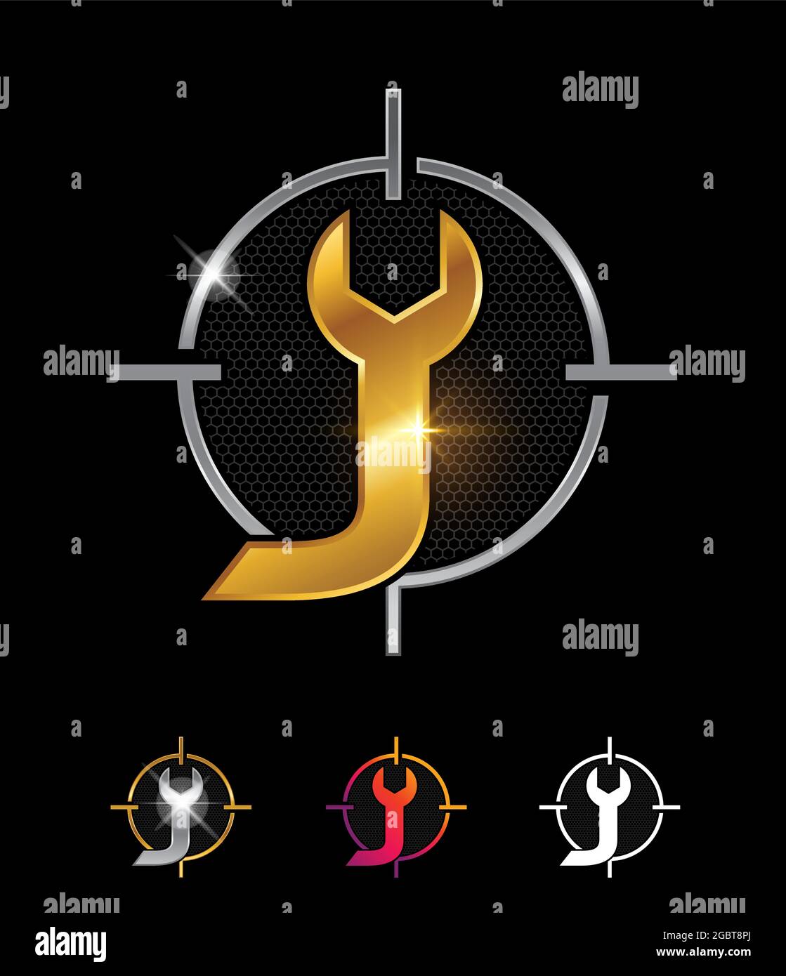 A Vector Illustration set of Golden Mechanic Monogram Logo letter J ...