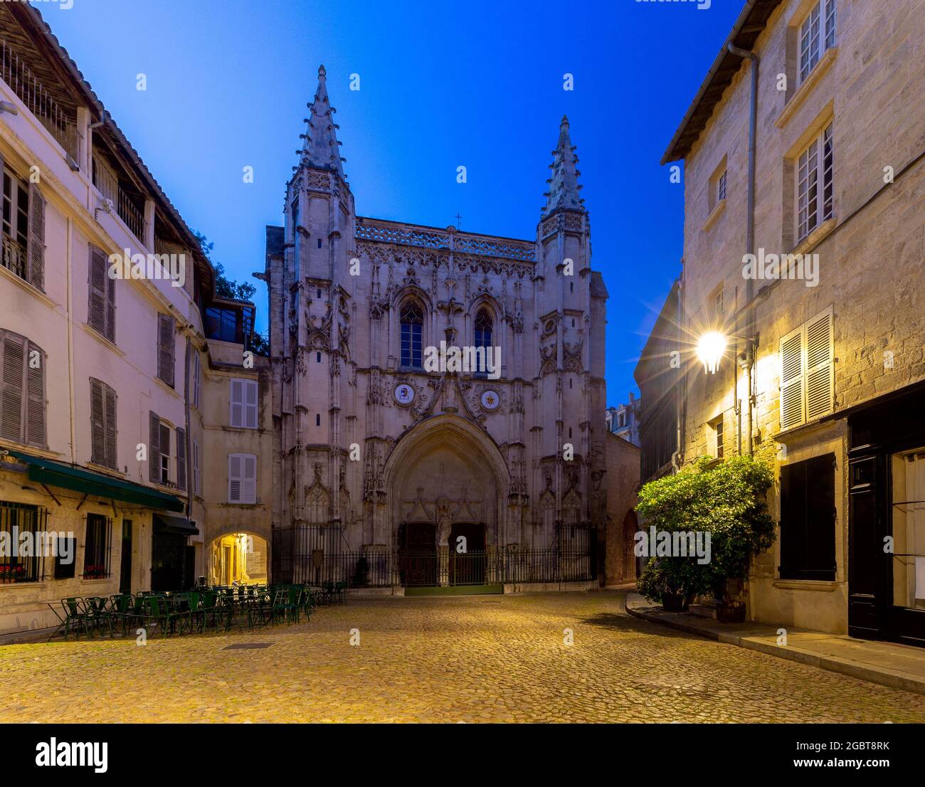 Old medieval gothic church in night lighting. Avignon. Provence. France ...