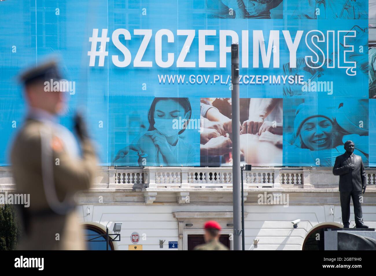 Covid-19 vaccination campaign and monument to President Lech Kaczynski ...