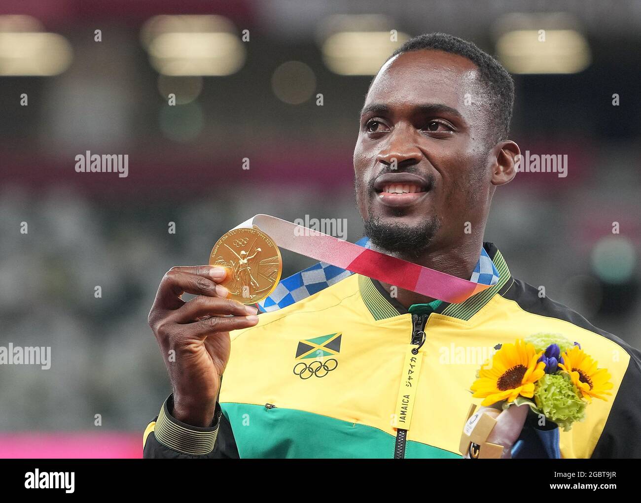 Tokyo, Japan. 5th Aug, 2021. Gold medalist Hansle Parchment of Jamaica ...