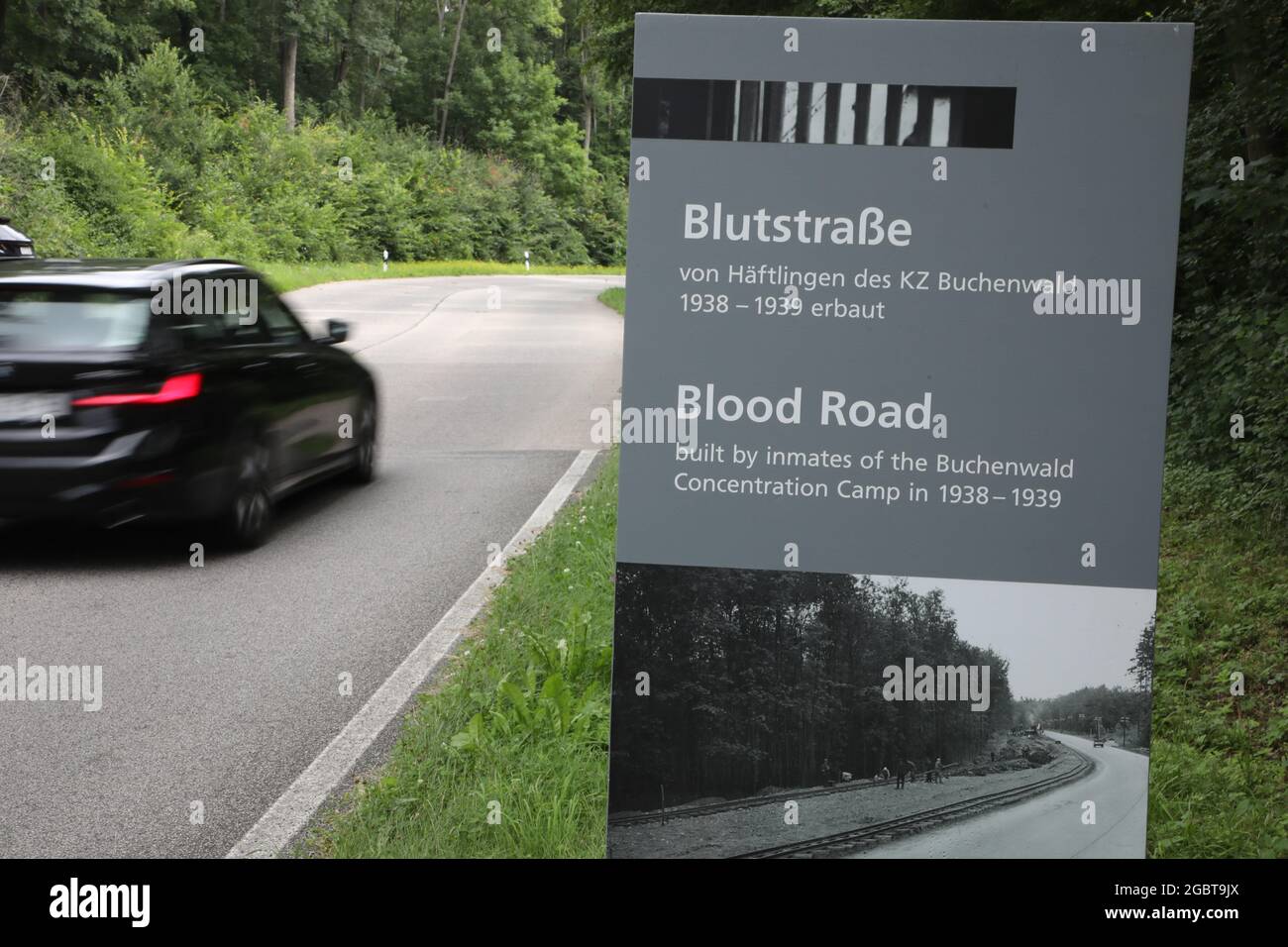 Weimar, Germany. 05th Aug, 2021. A car drives over the blood road ...