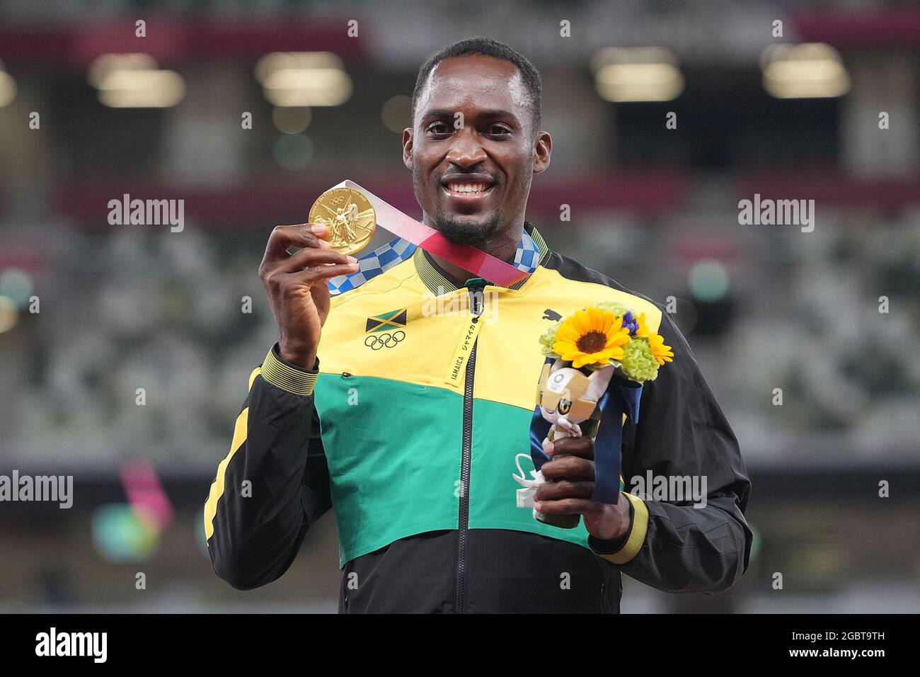Tokyo, Japan. 5th Aug, 2021. Gold medalist Hansle Parchment of Jamaica ...