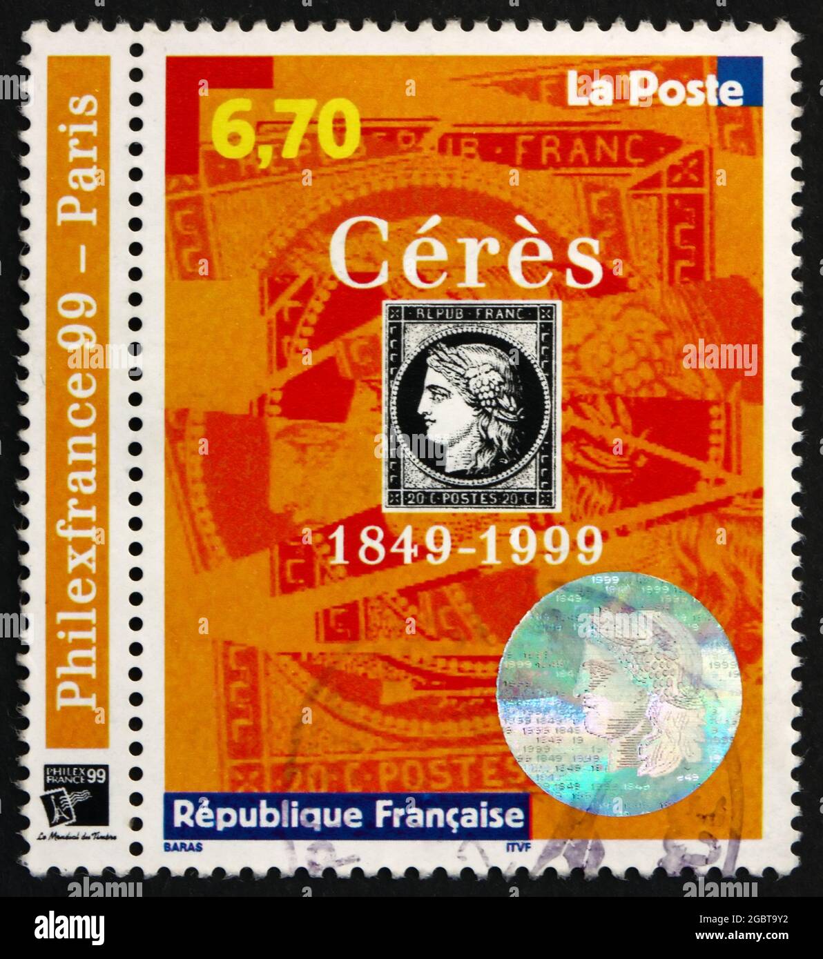FRANCE - CIRCA 1999: a stamp printed in France dedicated to the 1st ...