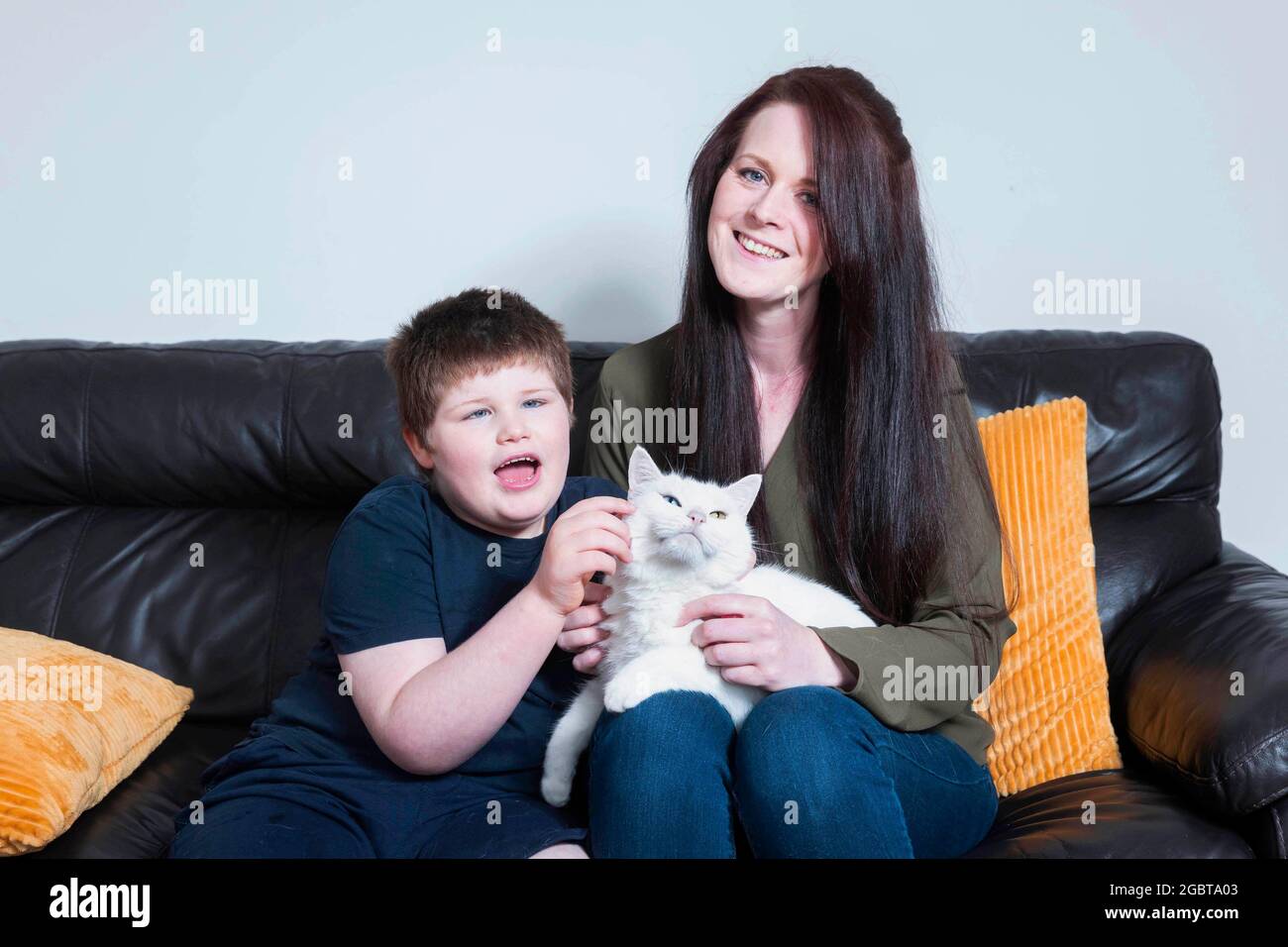 EDITORIAL USE ONLY Siobhan Cobb and her son Connor Raven, age 6 from ...