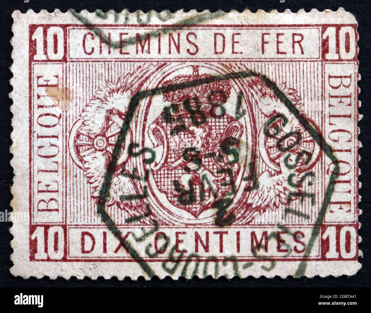 BELGIUM - CIRCA 1879: a stamp printed in the Belgium shows Coat of Arms ...