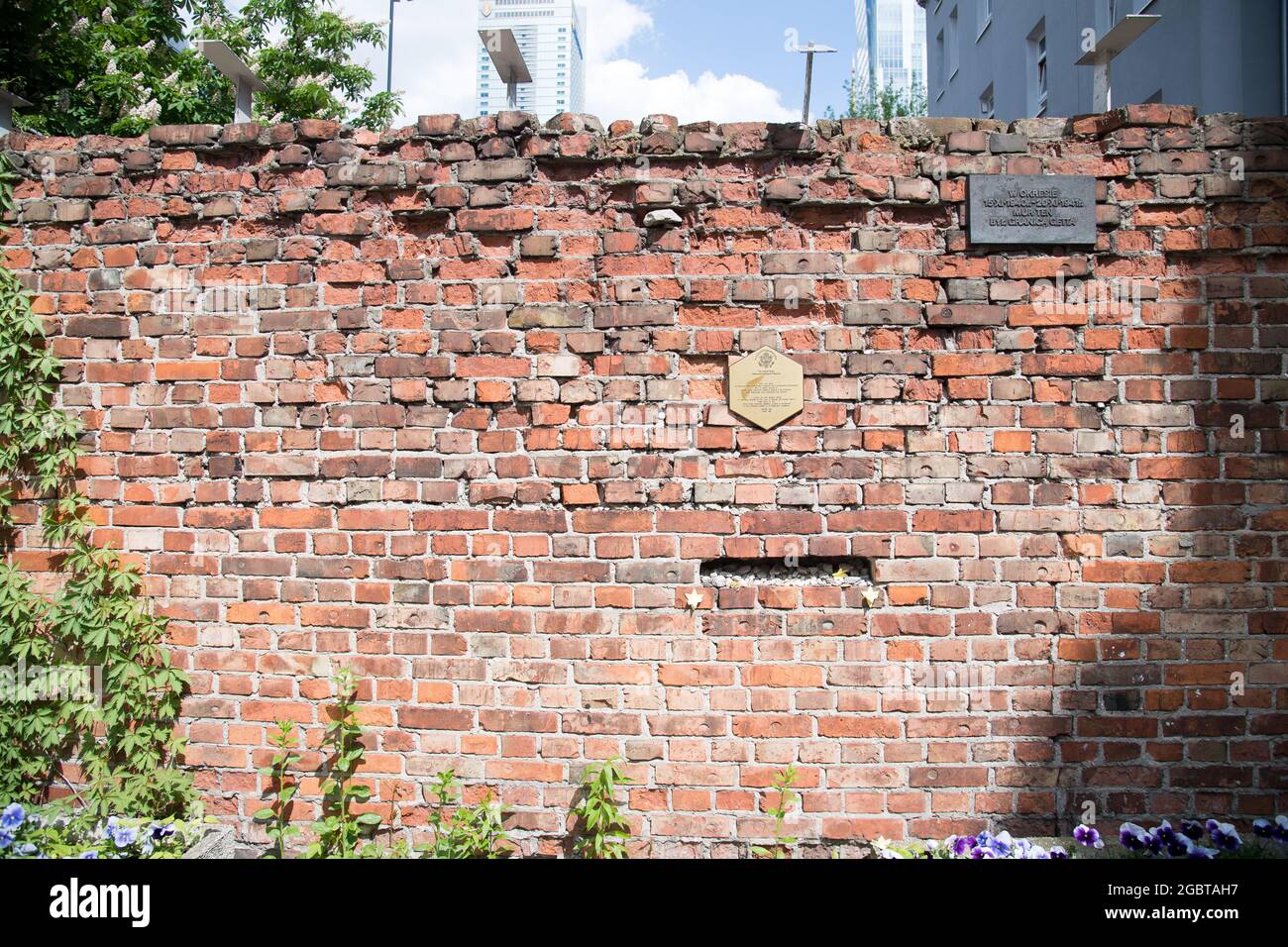 Remnant of the Warsaw Ghetto wall at 53 Sienna Street in Warsaw, Poland ...