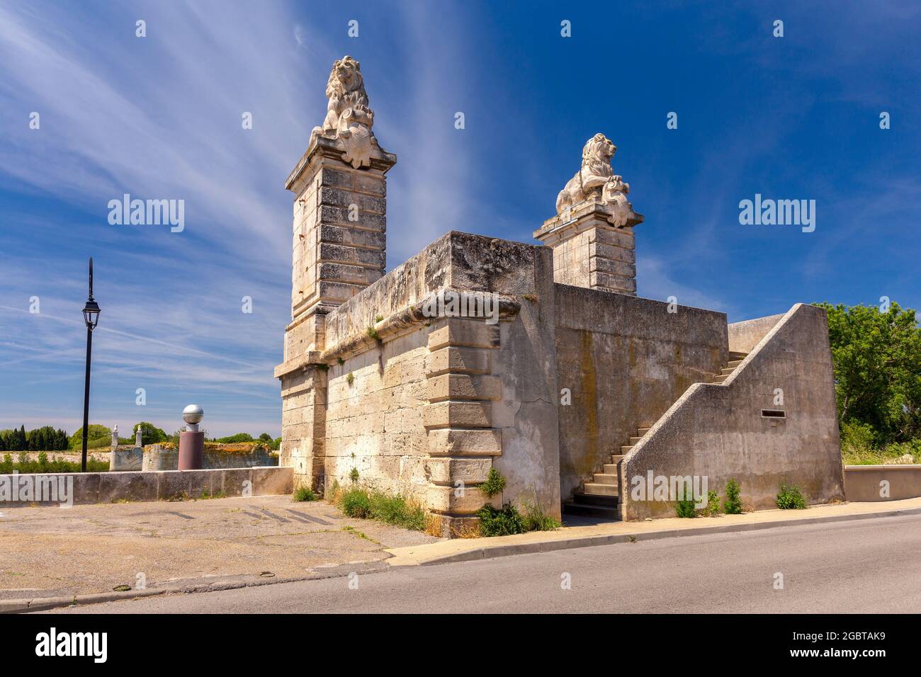 View of the stone stairs and sculptures of lions of the old destroyed ...